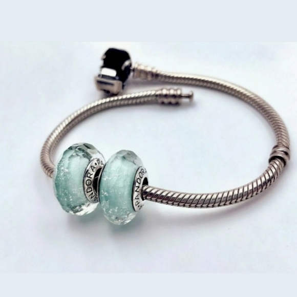 Pandora | Jewelry | Pandora Pair Of Mint Green Murano Glass Beads ...